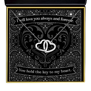 Aphrodite’s Joined Heart Necklace for Women, 925 Sterling Silver Pendant Necklace Valentine’s Day Gift for Her with Message Card and Gift Box, Christmas, Wife, Girlfriend