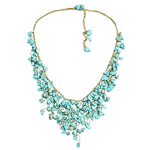 AeraVida Waterfall Simulated Turquoise Braided Silk Handmade Collar Necklace | Flowing Water Inspired Necklace for Woman | Gorgeous Waterfall Drop Necklace | Jewelry Gifts