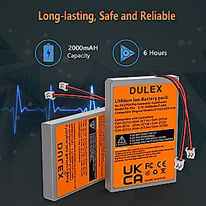 DULEX 3.7V 2000mAh LIP1522 Replacement Battery with Big and Small Plug for Playstation 4 PS4 Dualshock 4 Wireless Controller (3-Pack), DX-PS4