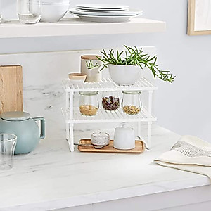Amazon Basics Stackable Metal Kitchen Storage Shelves, Set of 2 - White
