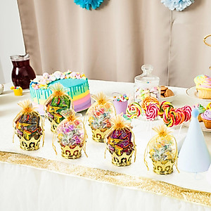 Noamus 30 Pack Fillable Crown with Pouch, Gold Plastic Goblet with Drawstring Bags, Decorative Candy Storage Boxes Party Favor Container for Candy Chocolate Cake Dessert Princess Baby Shower Birthday