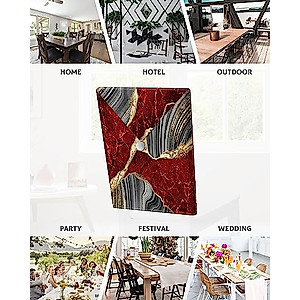 Abstract Chair Back Cover for Dining Room,Santa Hat Chair Slipcovers Set of 4, Burgundy Red Golden Gray Marble Washable Kitchen Chair Back Covers for Home Dinner Party Events Modern Fluid