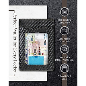 Access Denied Carbon Fiber Leather Mens Wallet - Slim Money Clip Bifold Wallets For Men RFID Front Pocket Thin Credit Card Holder - Gifts For Men