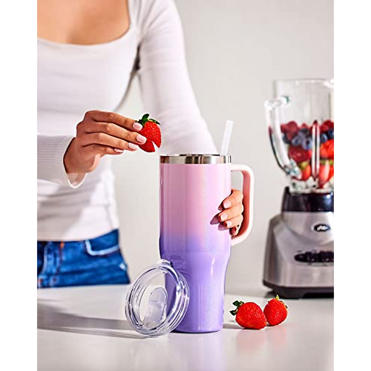 Maars Charger 40oz Insulated Travel Mug Tumbler with Handle | Double Wall Vacuum Sealed Stainless Steel Cup w/Straw and Lid, Seaside