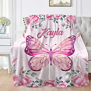 Custom Baby Butterfly Blanket Fuzzy Soft Personalized Blankets Flannel Throws Plush Blanket for Couch Bed Sofa Practical Gift 60"×50" for Teen