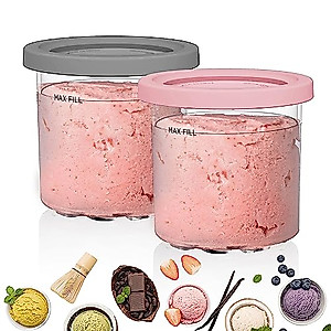 Ice Cream Machines Containers Lids BPA-Free & Dishwasher Safe, Containers Replacement Pints and Lids Compatible with NC299AMZ & NC300s Series Creami Ice Cream Makers(Pink/Grey)