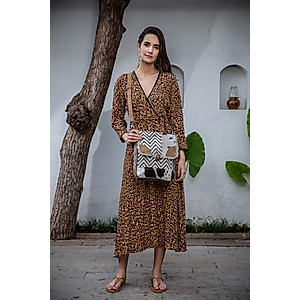 Myra Bag Rug & Patches Upcycled Canvas & Cowhide Shoulder Bag S-1370