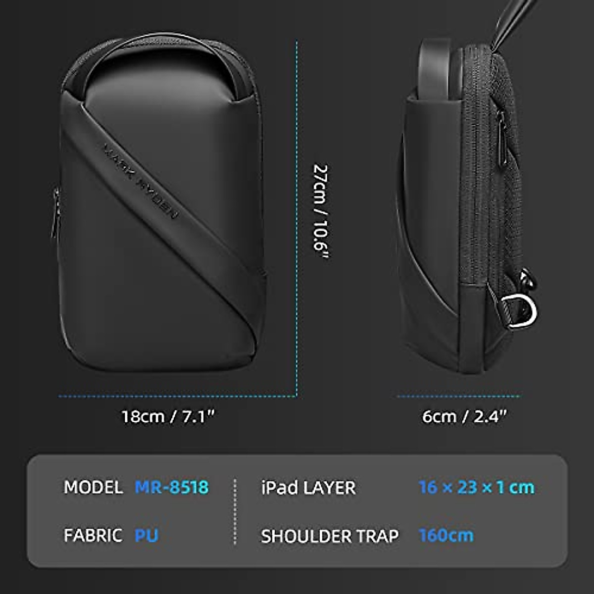 Waterproof backpack for Travel Flight Fits 17.3Inch Laptop&Men’s Crossbody Pack Fanny Pack Compact EDC Sling Bag Large Waist Bag Pack