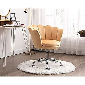 CIMOTA Desk Chair Velvet Cute Adjustable Vanity Chair Modern Home Office Chair Scalloped Task Chair with Wheels for Teens Adults Bedroom/Study/Make Up/Computer Room, Yellow
