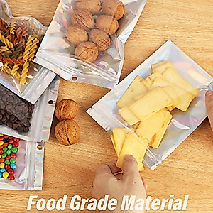100 Pieces Resealable Holographic Bags-5.5x7.9''smell proof Foil Pouch Bags, Ziplock Bags for Party Favor Food Storage