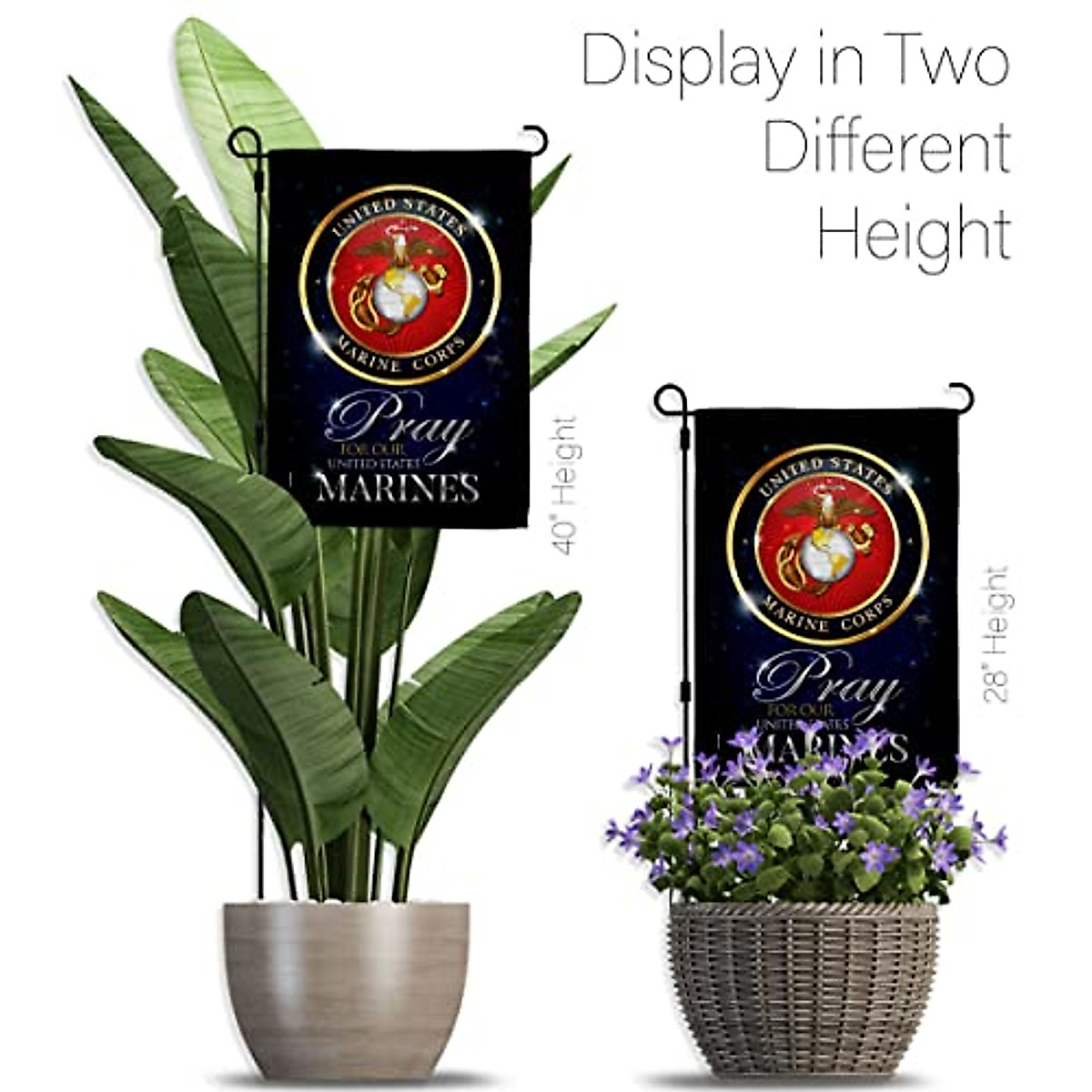Breeze Decor Pray United Garden Flag Set with Stand Armed Forces Marine Corps USMC Semper Fi State American Military Veteran Retire Official House Yard Gift Double-Sided, Made in USA
