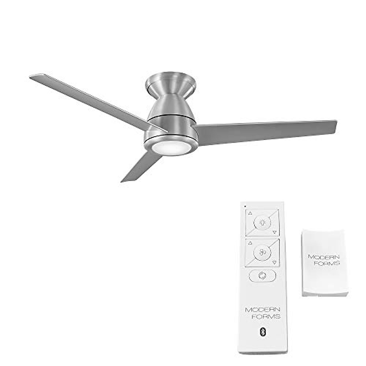 Tip Top Smart Indoor and Outdoor 3-Blade Flush Mount Ceiling Fan 44in Brushed Aluminum with 3000K LED Light Kit and Remote Control works with Alexa, Google Assistant, Samsung Things, and iOS or Android App