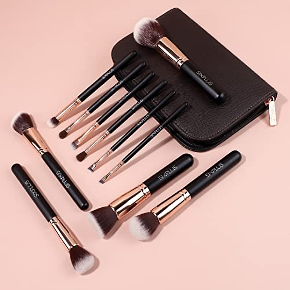 SIXPLUS Makeup Brushes Cosmetics Professional Essential 11-Piece Royal Golden Make Up Brush Set Kits with Makeup Bag and Pouch(Golden)