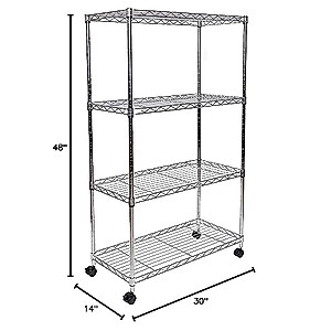 Seville Classics Solid Steel Wire Shelving Storage Unit Adjustable Shelves Organizer Rack, for Home, Kitchen, Office, Garage, Bedroom, Closet, Steel, 4-Tier, 30" W x 14" D