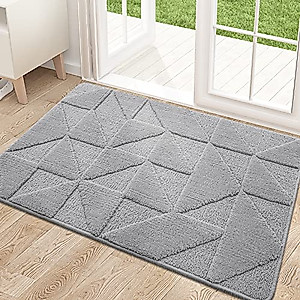 OLANLY Door Mats Indoor, Non-Slip, Absorbent, Dirt Resist, Entrance Washable Mat, Low-Profile Inside Entry Doormat for Entryway (32x20 inches, Grey)