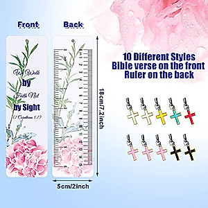 20 Pieces Bible Verses Inspirational Scripture Bookmark Motivational Positive Page Marker with Cross Pendants for Church Supplies, Schools and Ministries (Flower Style)