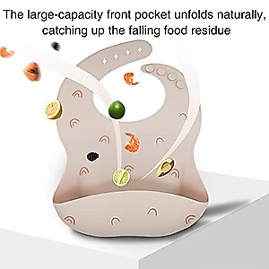 Santi & Me Silicone Bibs for Babies & Toddlers, Soft Waterproof Bibs with Food Catcher Pocket, Adjustable Baby Feeding Bibs 2 PCS (Beige&Light pink)