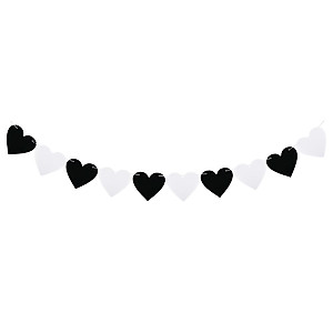 FAZHBARY 5.9inch Black White Felt Heart Garland Banner Valentines Banner for Gothic Farewell Wedding Anniversary Bachelorette Party Decor