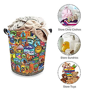 National Parks Badges Laundry Basket Hamper Bag Dirty Clothes Storage Bin Waterproof Foldable Collapsible Toy Organizer for Office Bedroom Clothes Toys Gift Basket