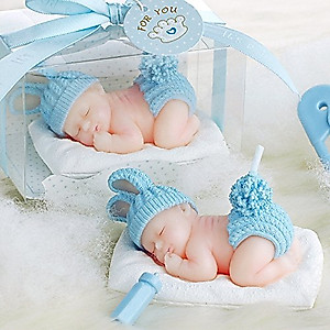 FLYPARTY Children's Birthday Candles with Greeting Card,Handmade Adorable Sleeping Baby Birthday Baby Shower Cake Topper Candle, Wedding Festival Party Favors Decorations (Blue Boy)