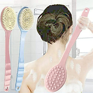 INGVY Dry Brushing Body Brush Bath Brush Body Exfoliating Scrubber Long Handle Body Back Massage Shower SPA Foam Bath Accessories Body Cleansing Brush (Color : Green)