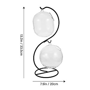 OUNONA Desktop Hanging Glass Fish Tank Mini Dual Aquarium Glass Betta Fish Bowl Clear Fish Cylinder Bowl with Iron Stand Planter Terrariums Tabletop Hydroponics Vase for Home Office B