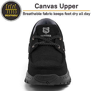 SUADEX Slip-On Loafers Steel Toe Shoes for Men Women Slip Resistant Work Puncture Safety Industrial Construction,Black 11 Women/9.5 Men