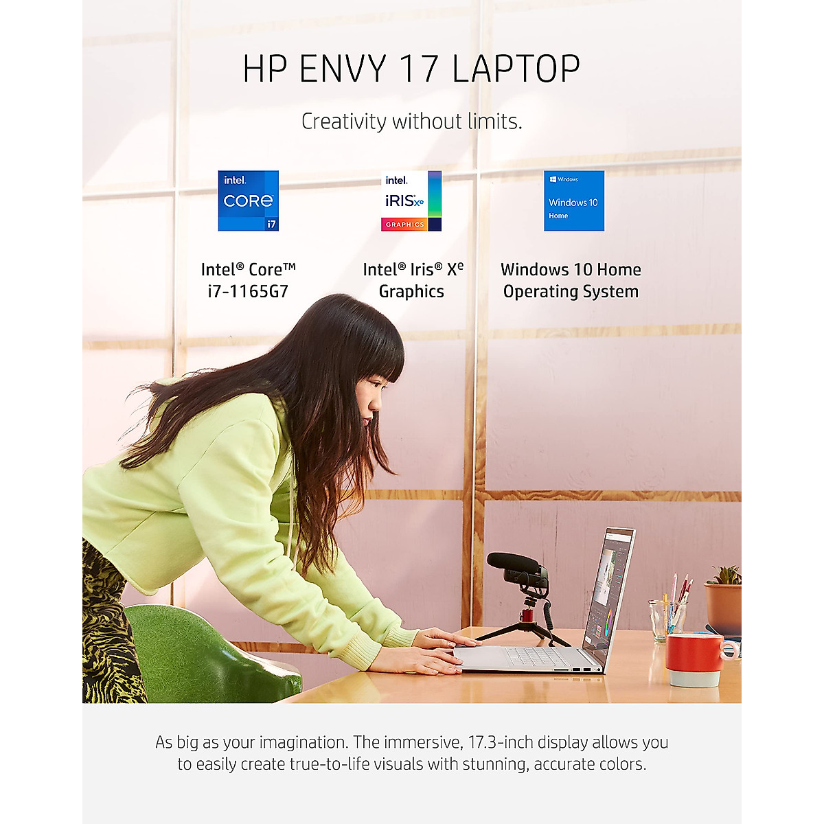 HP Envy 17 Laptop, 11th Gen Intel Core i7-1165G7, 12 GB RAM, 1 TB SATA Hard Drive & 256 GB SSD Storage, 17.3-inch Full HD IPS Touchscreen, Windows 10 Home, HD Webcam, Audio by B&O (17-cg1010nr, 2021)