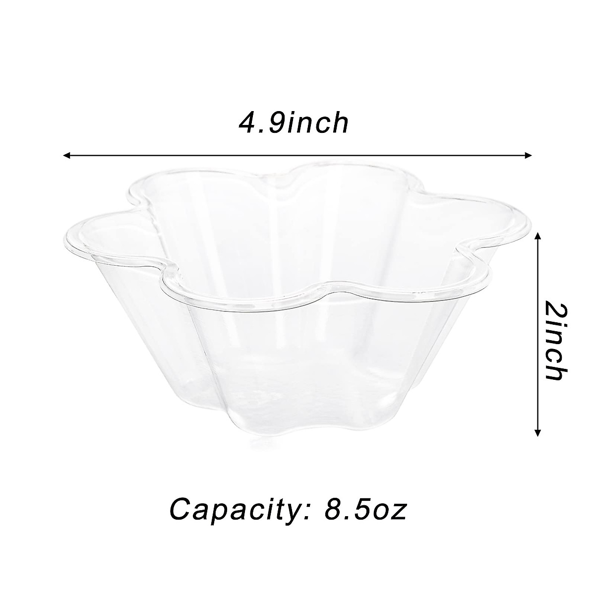 SOUJOY 100 Pack Ice Cream Cup, 8.5Oz Clear Flower Shape Appetizer Bowl, Disposable Plastic Dessert Serving Bowl for Sundae, Chocolate, Appetizers