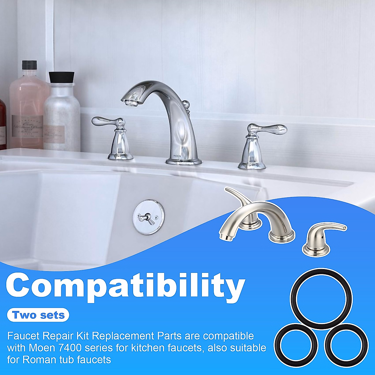 Fospectra 96778 O-Ring Kit for Moen Kitchen Faucets - Faucet O-Rings Replacement Kit, Durable Rubber Seals, Leak-Proof Design, Compatible with Moen 7400 Series & Other Models (2-Set)