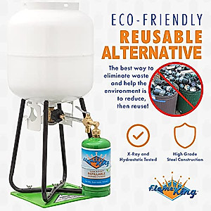 Flame King Refillable 1 lb Empty Propane Cylinder Tank - with Refill Kit and CGA600 Connection - Reusable - Safe and Legal Refill Option - DOT Compliant - 16.4 oz, Green