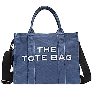 Canvas Tote Bags for Women Handbag Tote Purse with Zipper Shoulder Bag Crossbody Bag for Office, Travel, School (Blue)