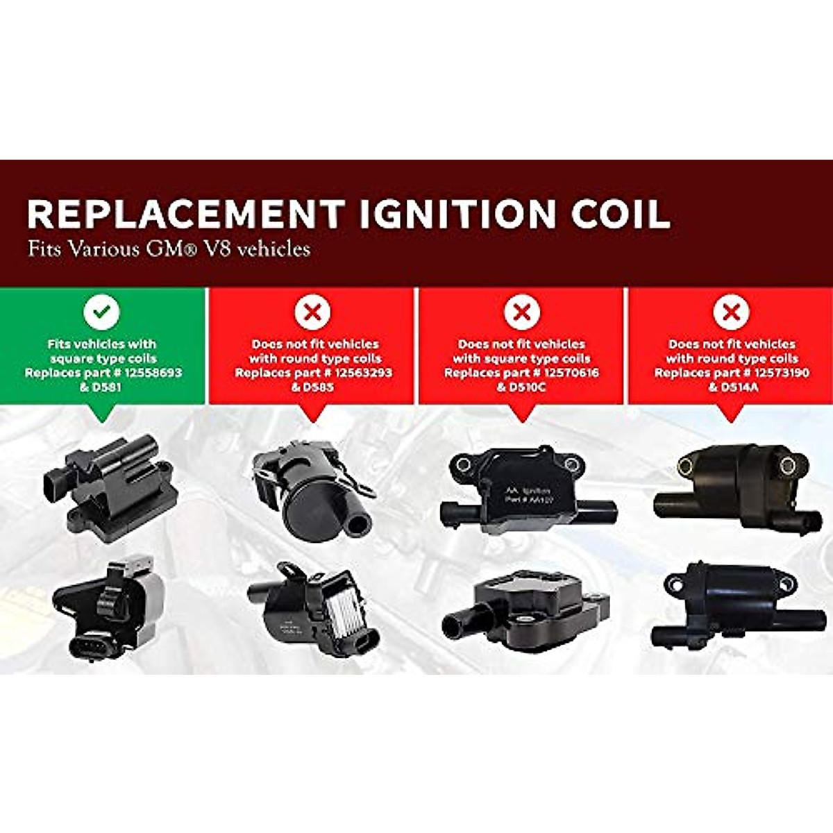 Ignition Coil Pack - Replaces 12558693, UF271, 5C1083, D581 - Compatible with Chevy, GMC & Cadillac Vehicles - Escalade, Avalanche, Silverado, Express 3500, Suburban, Tahoe, Sierra, Savana, Yukon XL