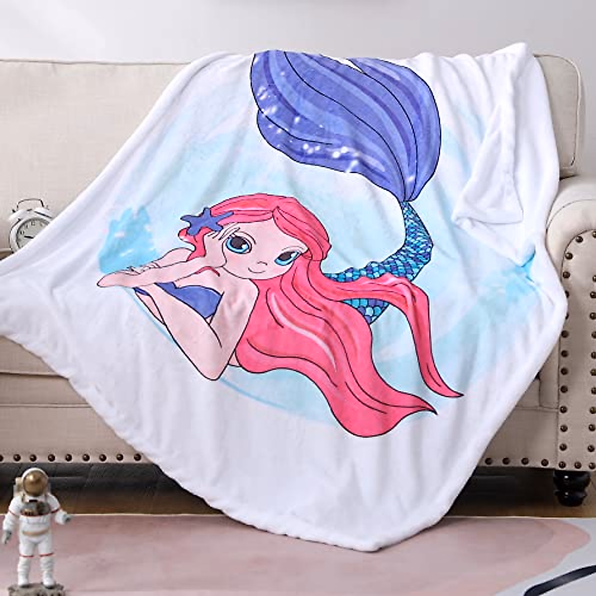 Jurllyshe Mermaid Throw Blanket Super Soft & Fuzzy Ocean Theme Blanket Cute Plush Fleece Mermaid Tail Blanket Gifts Blanket for Women Girls Everyday Use (Mermaid-4)