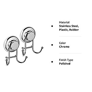 HASKO accessories - Powerful Vacuum Suction Cup Hooks - Organizer for Towel, Bathrobe and Loofah - Strong Stainless Steel Towel Hooks for Bathroom & Kitchen, Towel Hanger Storage (2 Pack)