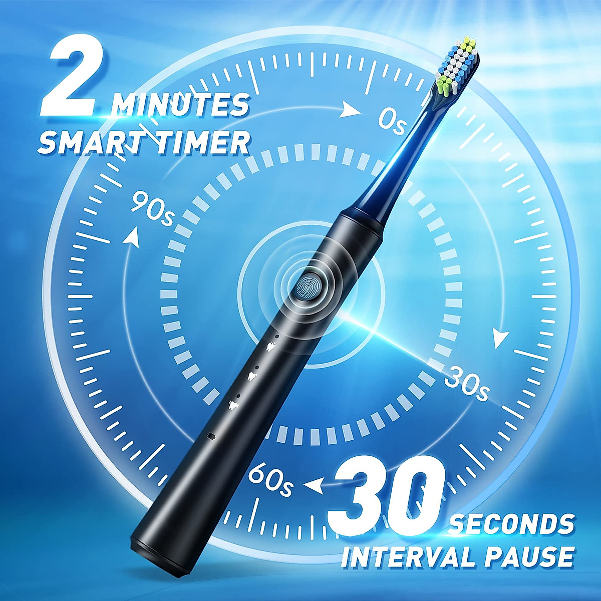 WHITEMPTER Sonic Electric Toothbrush for Adults, Rechargeable Sonic Toothbrush with 10 Brush Heads, Fast 2 Hr Charge Last 35 Days,Rechargeable Sonic Toothbrush with 40000VPM and 3 Modes (Black)