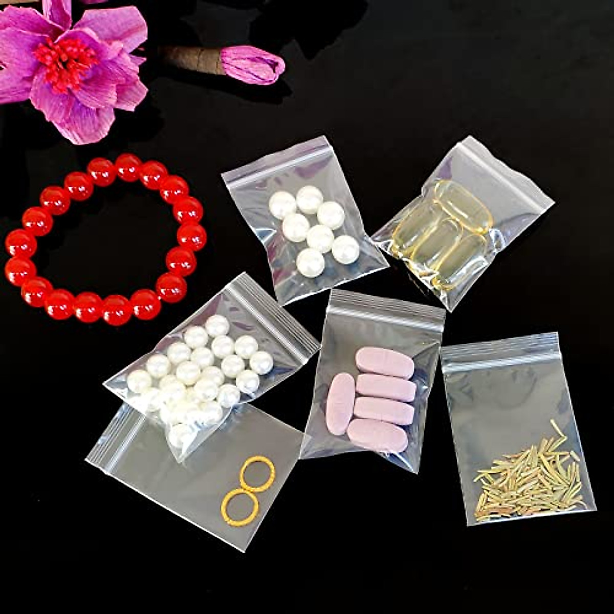 300pcs Small Plastic Bags, 1" x 2" 2 Mil Reusable Clear Poly Bags Mini Zip Baggies for Jewelry Parts, Small Items Storage