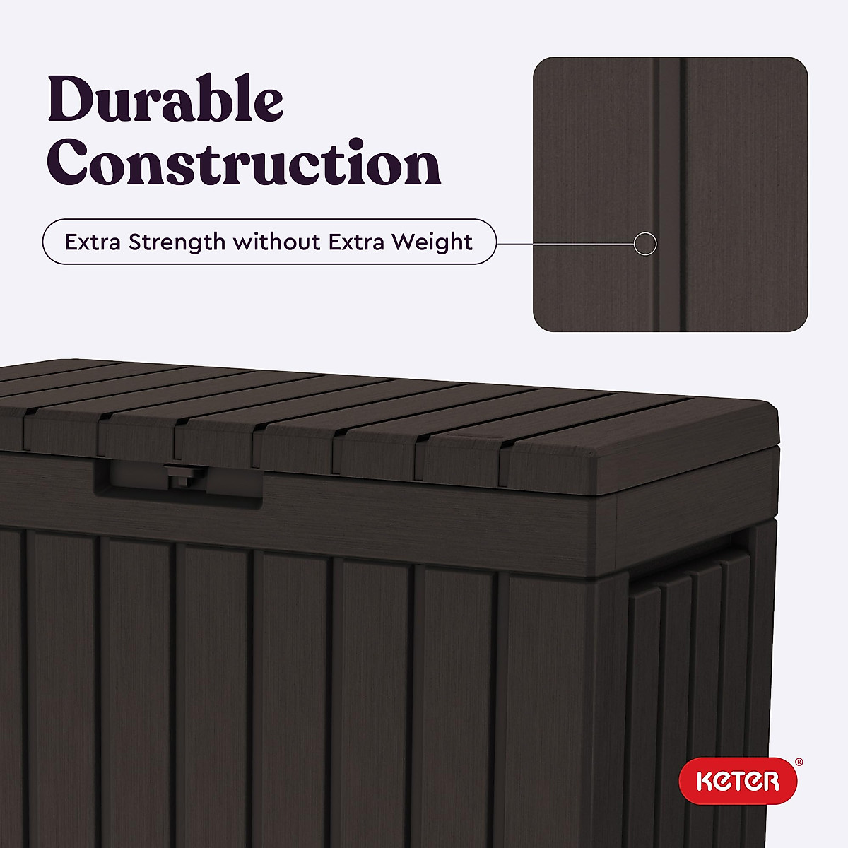 Keter Kentwood 50 Gallon Resin Deck Box-Organization and Storage for Patio Cushions, Throw Pillows and Garden Tools, Brown