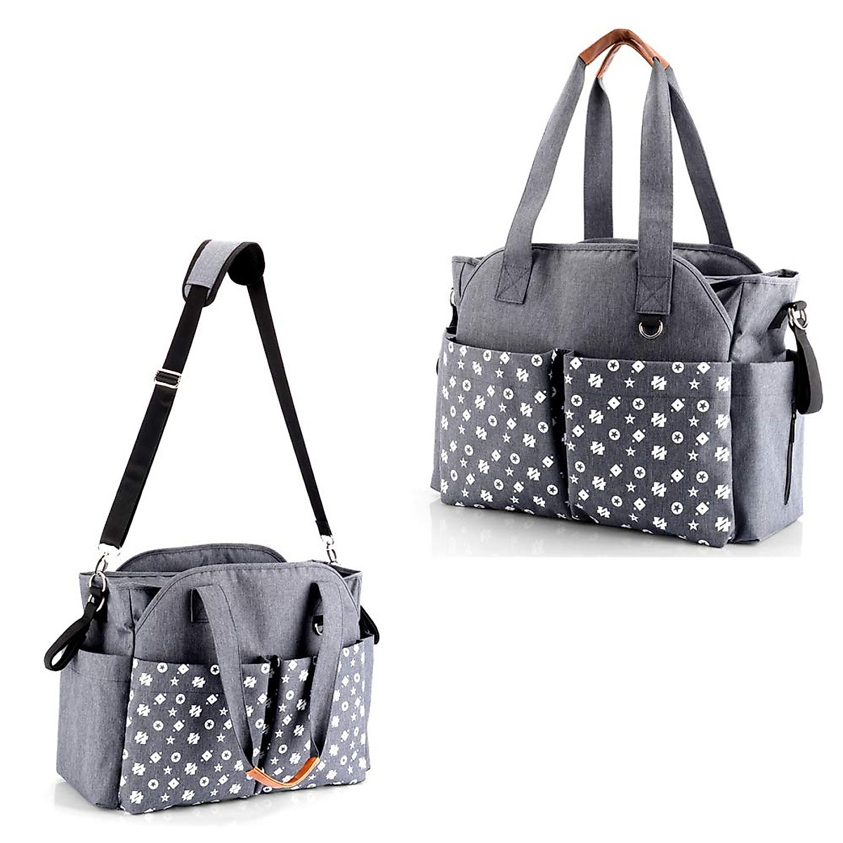 Homlynn Diaper Tote Bag, Baby Changing Satchel Bag Messenger Weekender with 12 Pockets and Stroller Straps for All Baby Accessories (Classic Grey)