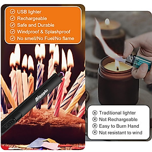 honglu Lighter Electric Lighter, Candle lighters, USB Plasma Long Arc Lighters Rechargeable Safety Lock for Cooking BBQs Fireworks No Butane Fuel - Black