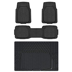 Amazon Basics 4-Piece Heavy Duty PVC Floor Mats with Cargo Liner, Waterproof Trim To Fit Car Mats, Black