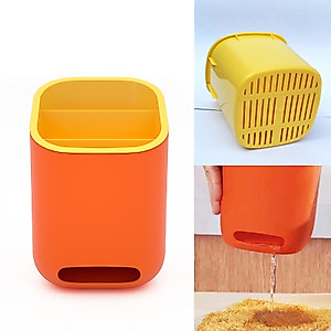 KOUROU Detachable Utensil Holder Utensil Drying Rack Utensil Drainer for Countertop 3 Divided Holder Drying Utensil CrockSink Countertop Flatware Organizer for Spoons, Forks, Knives (Orange)
