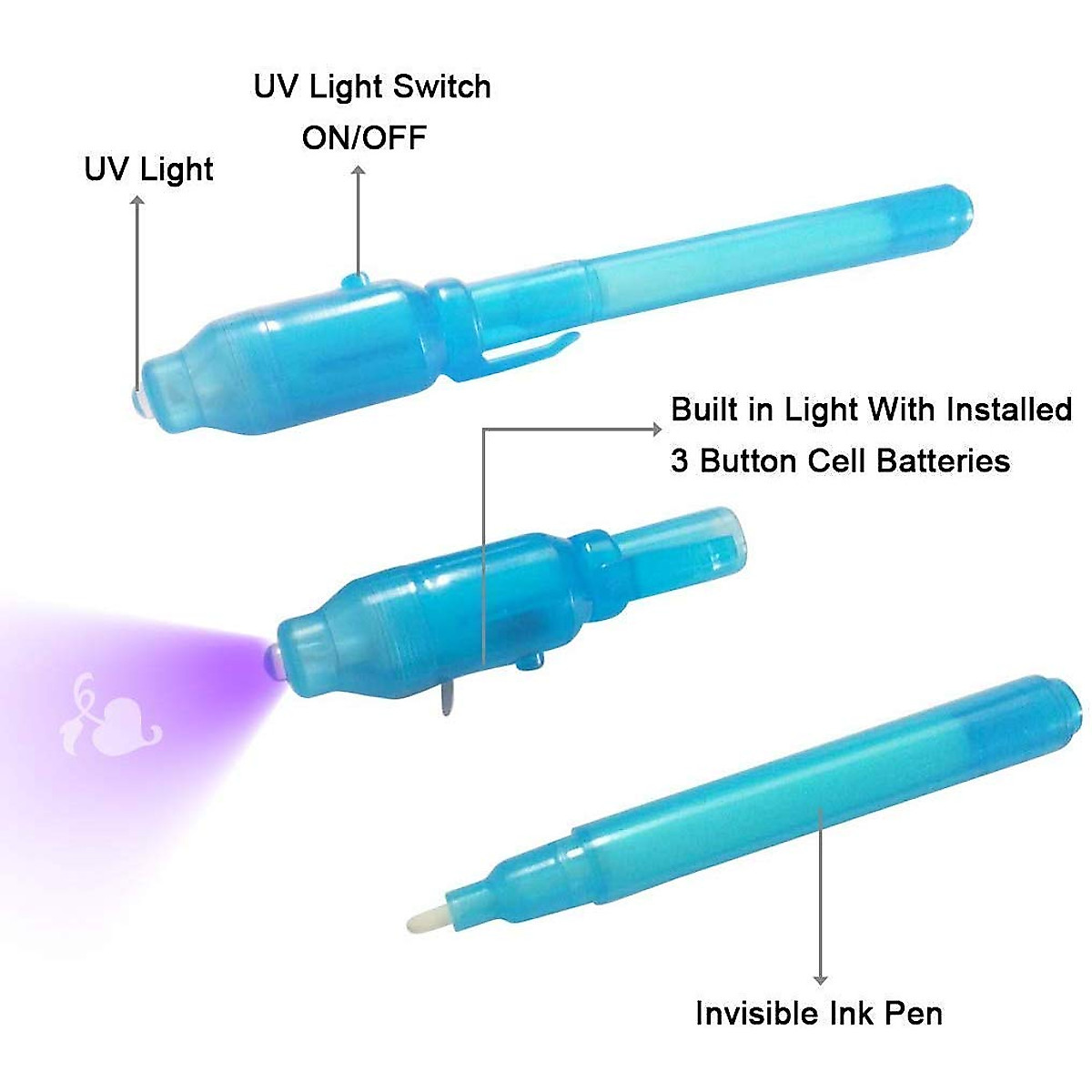 KERRT Invisible Ink Pen with UV Light Secret Message Pen Spy Pens Magic Invisible Markers Cute Pens