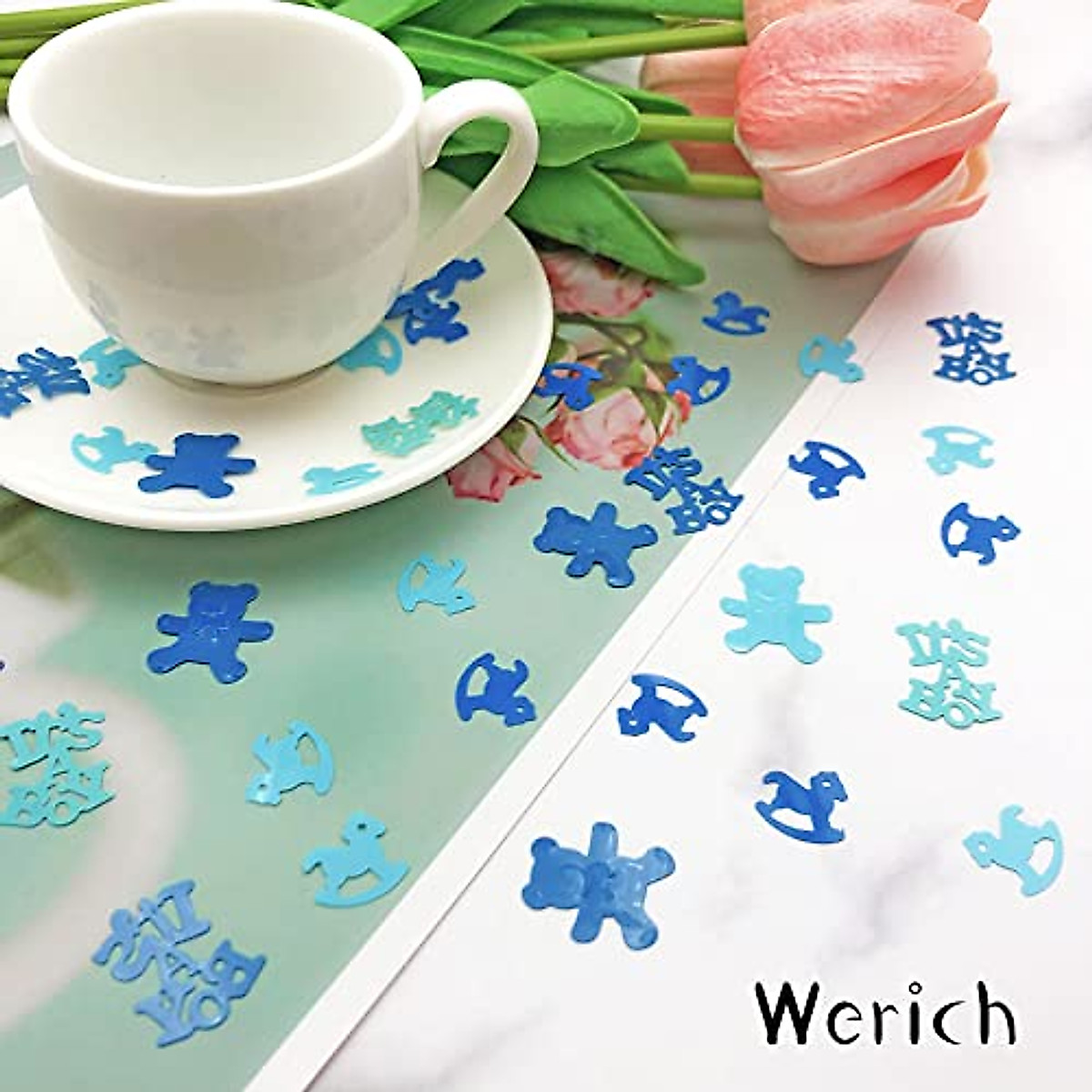 Werich Baby Boy Confetti for Tables Baby Shower Games Gender Disclosure Birthday Party Glitter Metallic Foil Table Scatters Confetti for Party Decorations DIY