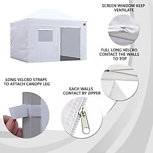 Eurmax USA Full Zippered Walls for 10 x 10 Easy Pop Up Canopy Tent,Enclosure Sidewall Kit with Roller Up Mesh Window and Door 4 Walls ONLY,NOT Including Frame and Top（Forest Green）