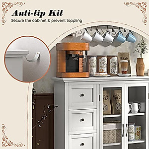 COSTWAY Sideboard and Buffets with Storage, Kitchen Storage Cabinets Pantry with 4-Drawer, 2 Tempered Glass Doors, Console Table, Coffee Bar Cabinet for Dining Room Kitchen Entryway Living Room, White