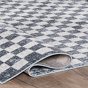 nuLOOM Ashanti Vintage Checkers Machine Washable Area Rug, 4x6, Navy