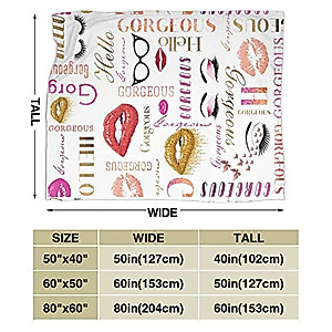 Partrest Throw Blanket Hello Red Gorgeous Lips Glasses Eyelash Soft Fleece Blankets Cozy Microfiber Blankets 80"X60" Outdoor Blanket All Season Flannel Blanket Funny Bed Blanket for Kids Adults