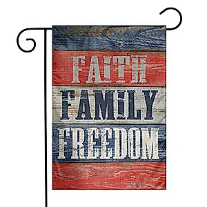 YANGHOME Faith Family Freedom Patriotic July of 4th Burlap Garden Porch Lawn Flag Farmhouse Decorations Mailbox Home Decor Welcome Sign 12x18 Inch Double Sided Nylon Linen Fabric