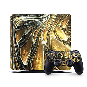 ZOOMHITSKINS PS4 Slim Skins, Golden Glass Crystal Mirror Gold Silver Graphic Metallic Shine, Durable, Bubble-Free Goo-Free, Cover Set of 2 Controller Skins 1 Console Skin, Made in USA